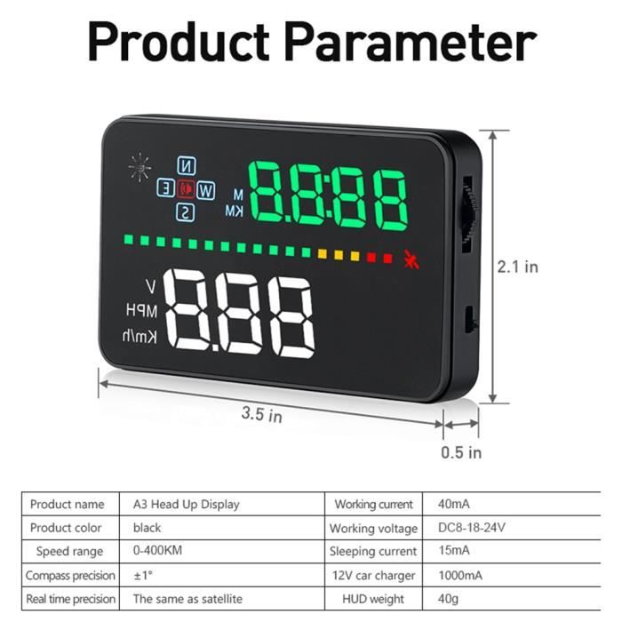 A3 HUD GPS Moniteur de Voiture LCD System Vehicle Universel Écran de Tableau de bord d'affichage ...