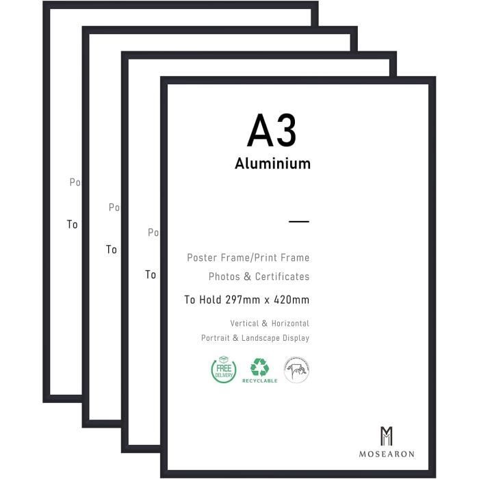 Lot De 4 Cadres Photo, Pour Certificat, Format A3, Avec Plexiglas, Pour ...