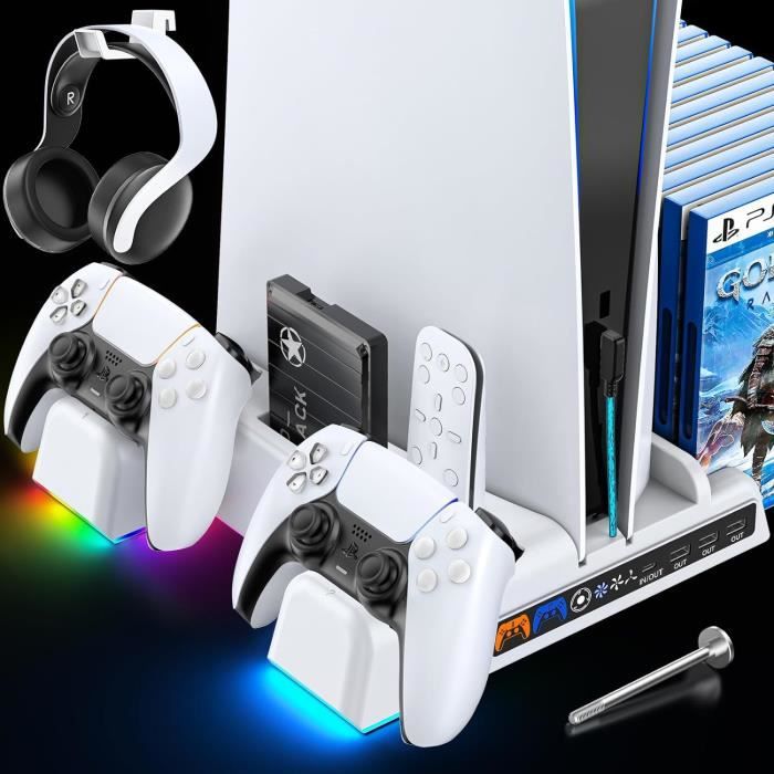 Support Ps5 Intégré Avec Hub Usb, Chargeur Manette Ps5 Avec Lumière Rvb ...