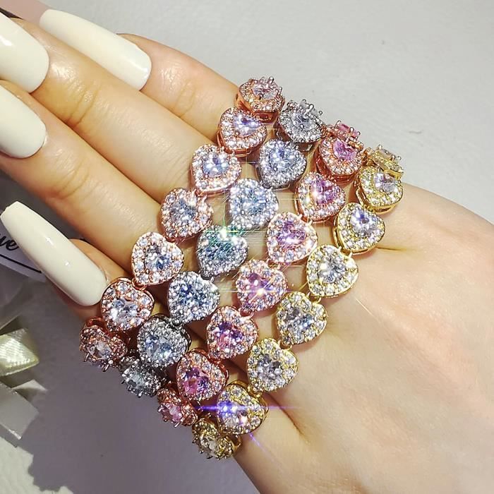 Bracelet De Luxe En Forme De Cœur Pour Femmes, Or Rose Et Argent, 18cm ...