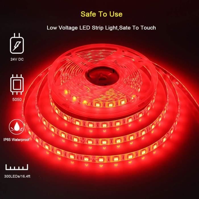 24V Ruban À Led Rouge 620-625Nm, 5 Mètres Flexible 300 Leds 5050 Smd ...