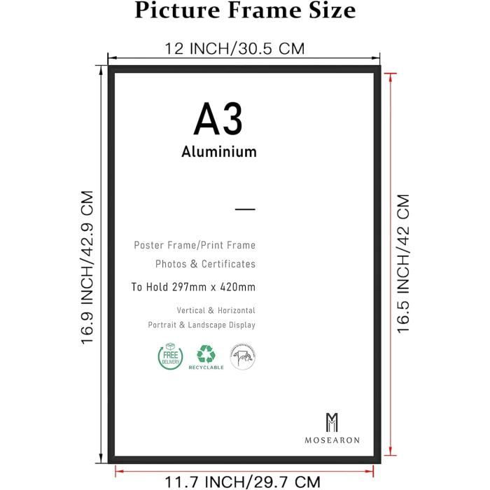 Lot De 4 Cadres Photo, Pour Certificat, Format A3, Avec Plexiglas, Pour ...