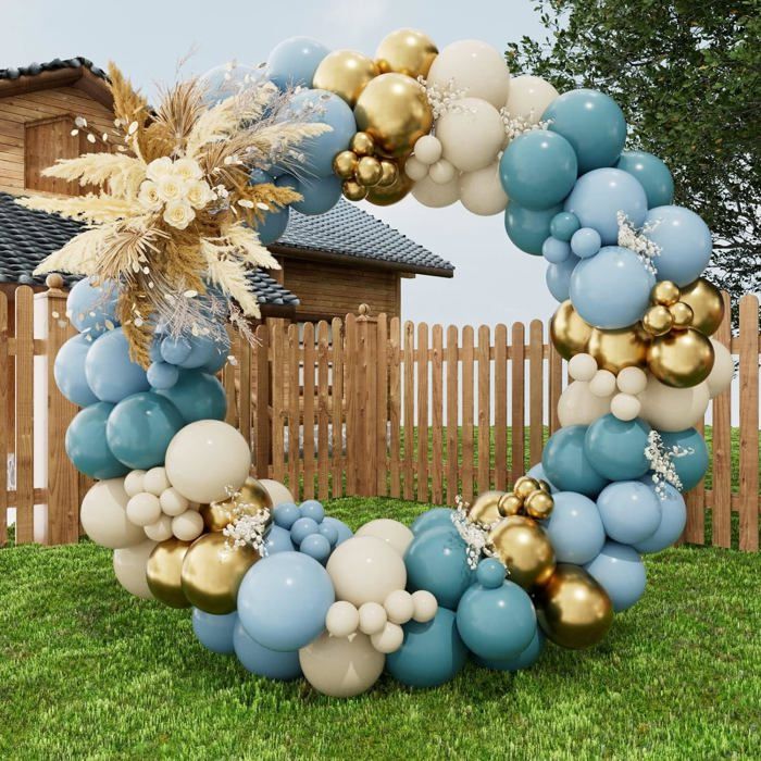 Arche Ballon Anniversaire Bleu 122 Arche De Ballon Bleu Beige Dor Sable ...