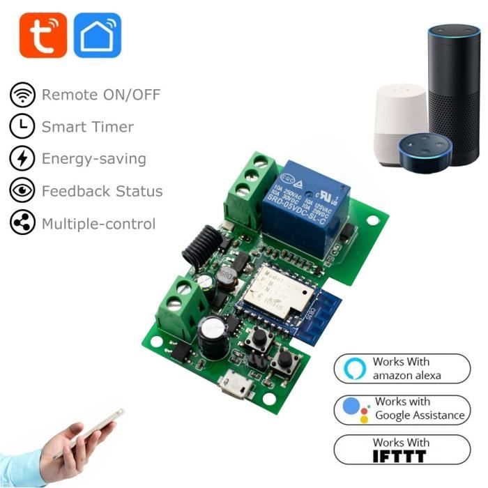 Tuya Wifi Switch One Way Module 10A Rele Relais ContrôLeur DC-AC 7-32V ...