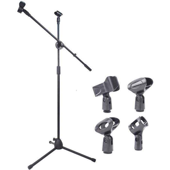 Pied de microphone réglable pliable, boom support microphone avec jambes de trépied et 4 clip de ...