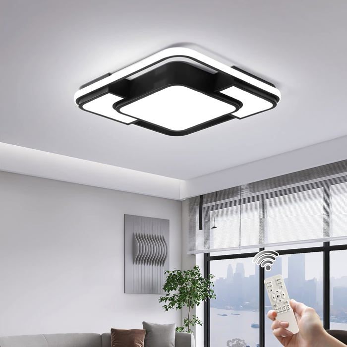 Plafonnier LED à intensité variable avec télécommande diamètre 42 x 6 cm noir moderne pour salon ...