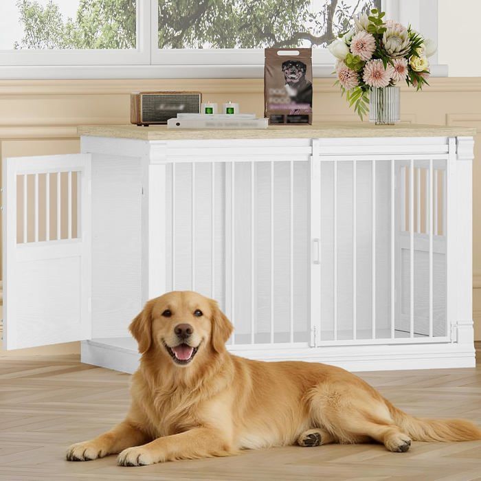 101cm Cage pour Chien, Meuble Cage Chien avec Porte Coulissante, 3 ...