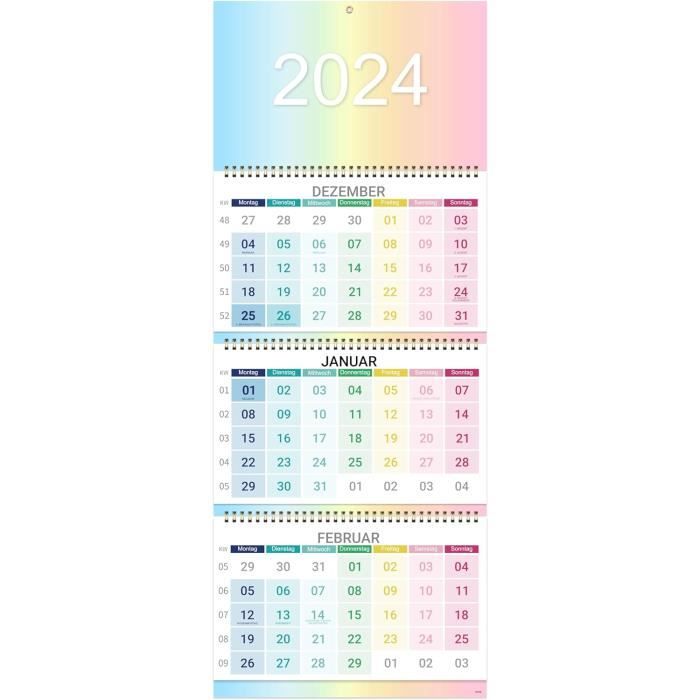 Lot De 3 Calendriers Mensuels 2024 - Calendrier Mural 2024 - Calendrier Mensuel De Décembre 2023 ...