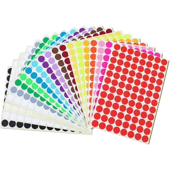AJW-Gommettes Rondes 1.5mm étiquettes Autocollantes Rondes 20 Couleurs ...