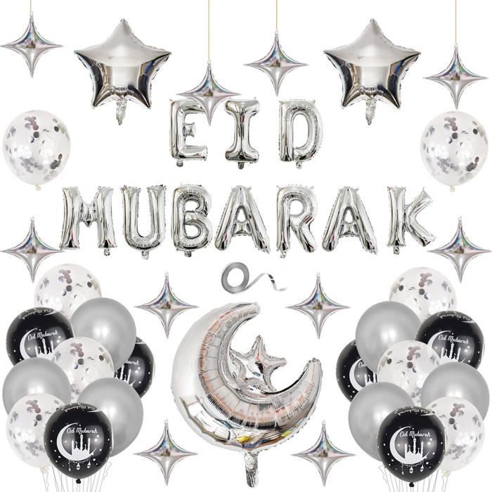 Décoration Eid Mubarak 2024 Argent Deco Ramadan Ballons, Contient Des ...