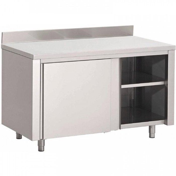 Table armoire inox avec portes coulissantes et étagère supérieure ...