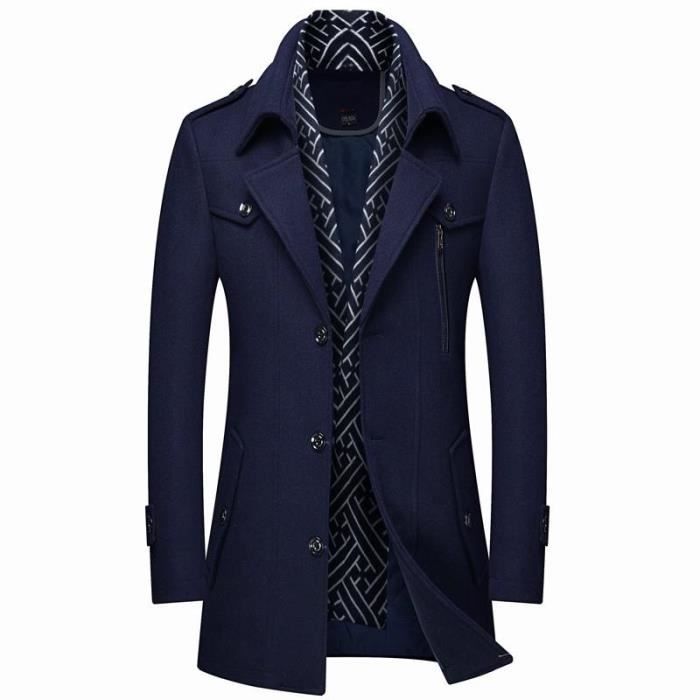 Manteau - caban,Trench-Coat Long en laine pour homme,veste décontractée ...