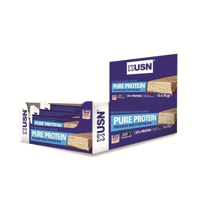 USN Lot de 12 Barres de Pure Protein Bar 75 gr Vanille Ice-Cream Bien ...