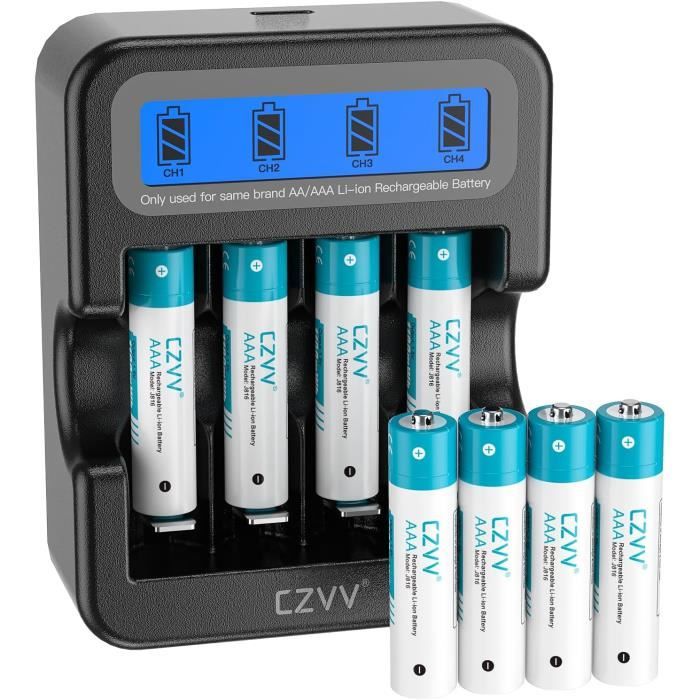 Piles Rechargeables Lithium Aaa 1,5V - Haute Capacité 1100Mwh 4 Pack Avec Lcd Chargeur Ultra ...