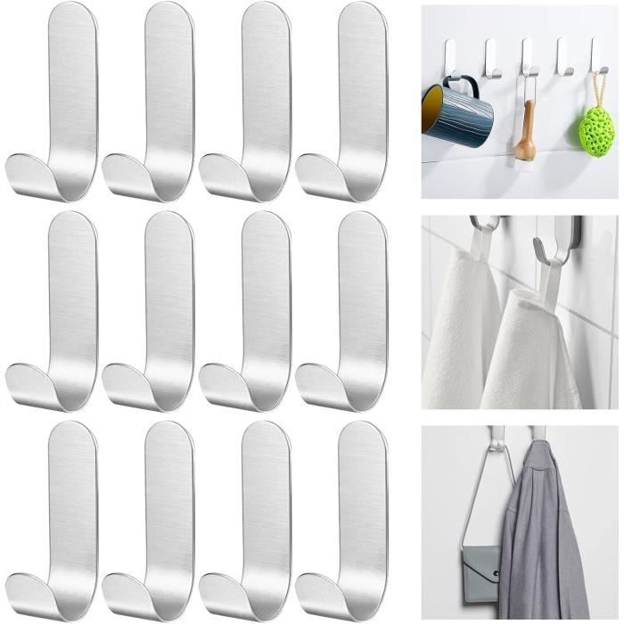 12 Pcs Crochet Adhesif Mural Acier Inox, Crochet Adhésif, Crochet Auto ...