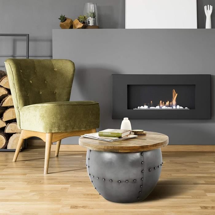 WOMO-DESIGN Table Basse Ronde avec Espace de Rangement Ø60cm, Gris ...