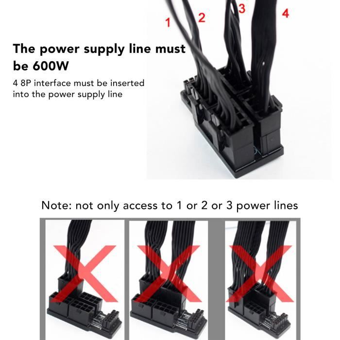TMISHION adaptateur GPU 180 degrés Adaptateur coudé ATX 4 8P vers le haut 32P vers 16P 600W 12V ...