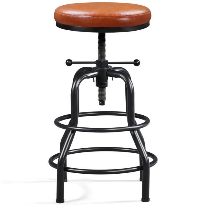 YAHEETECH Tabouret de Bar Rond en Similicuir Réglable en Hauteur avec 2 ...