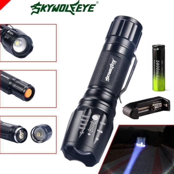 Lampe electrique skywolfeye outdoor aluminum flashlight t6 5modes ...