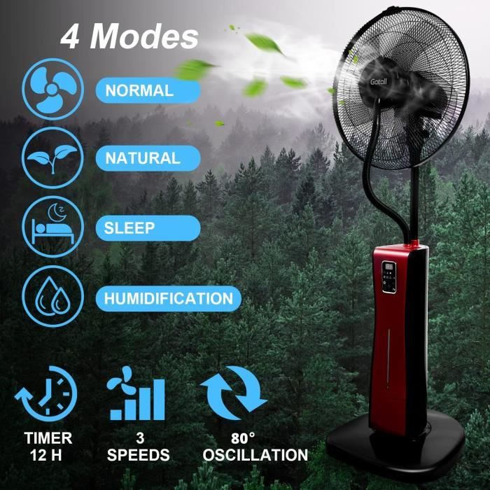 Ventilateur Brumisateur avec Télécommande, 2 en 1 Ventilateur sur Pied ...