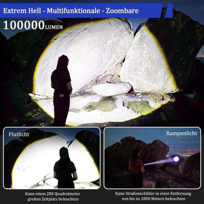 Lampe Torche LED Ultra Puissante 100000 Lumens, Lampe de Poche ...