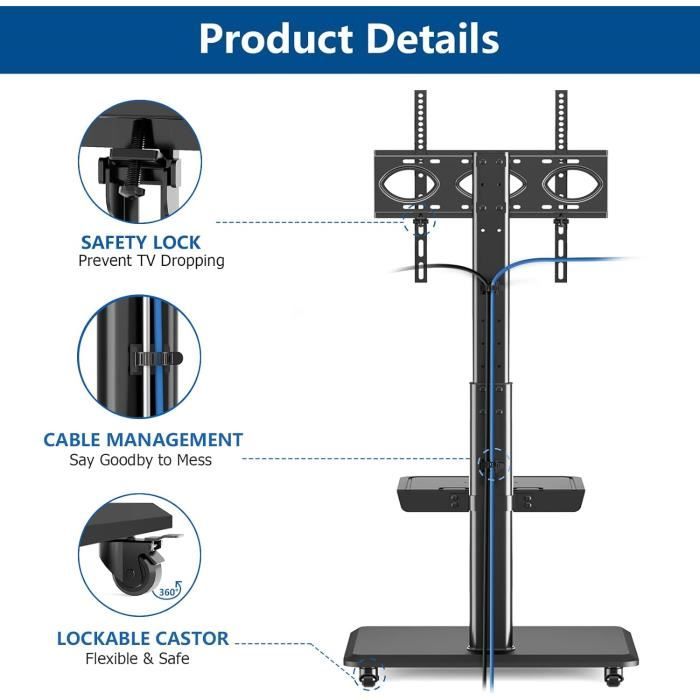Support Tv Roulette Avec Support Cantilever Pour Ecran De Télé De 26 À ...