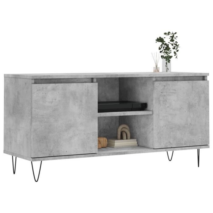 Meuble TV - GKK - gris béton 104x35x50 cm bois d'ingénierie ...