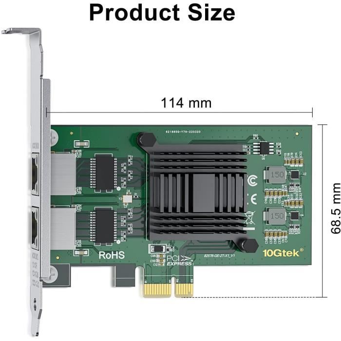 ® Carte Réseau Gigabit Pcie Pour Intel E1G42Et - 82576 Chip, Dual Rj45 ...