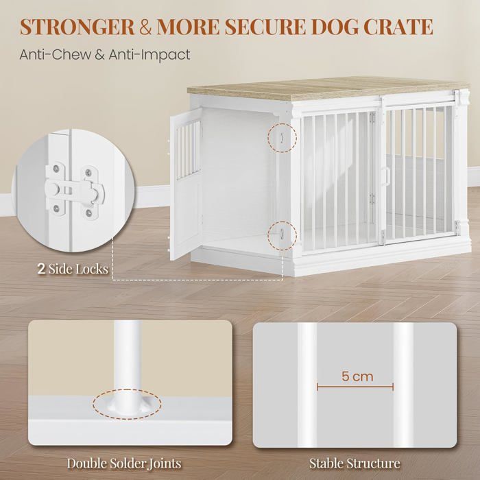 101cm Cage pour Chien, Meuble Cage Chien avec Porte Coulissante, 3 ...