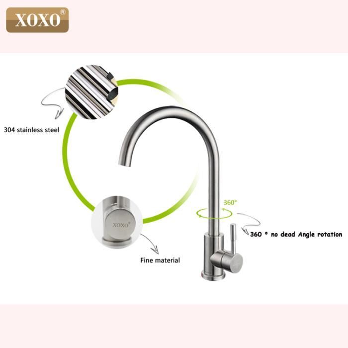 Robinet d'évier de cuisine - Xoxo - Acier inoxydable 304 - Sans plomb ...