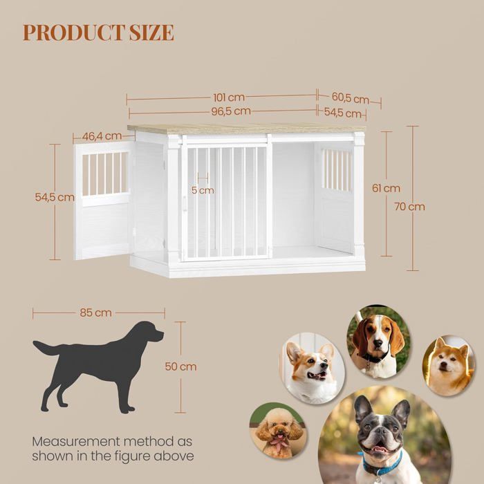 101cm Cage pour Chien, Meuble Cage Chien avec Porte Coulissante, 3 ...