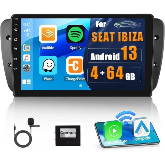 4+64G Android 13 Autoradio Carplay pour Seat Ibiza MK4 2009-2013 sans Fil Android Auto GPS WiFi ...