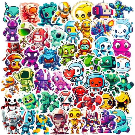 50 Autocollant Robot Mignon Enfant, Stickers Fun Velo, Surf, Skate ...