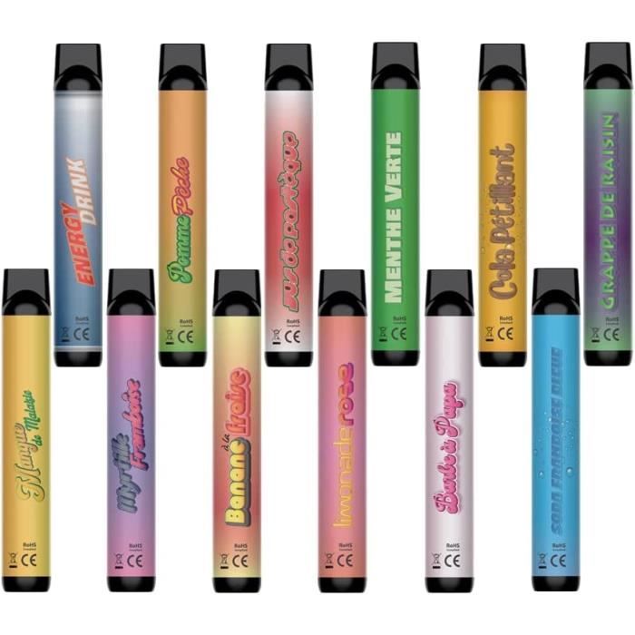 Pack découverte de 12 cigarettes électroniques jetables SANS NICOTINE ...