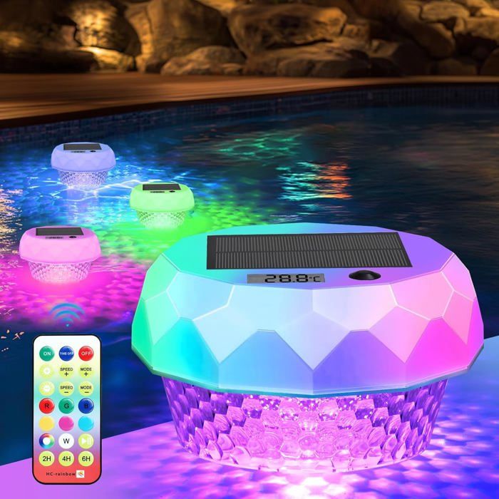 Solar Pool Light with Thermometer RGB LED Solar Pool Lamp with Remote ...