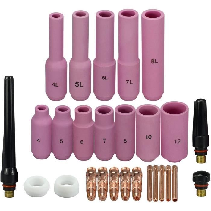 TIG Collet Corps Buse de Alumine Céramique Cup Extra Longue Kit Fit QQ300 DB SR CK WP 17 18 26 ...