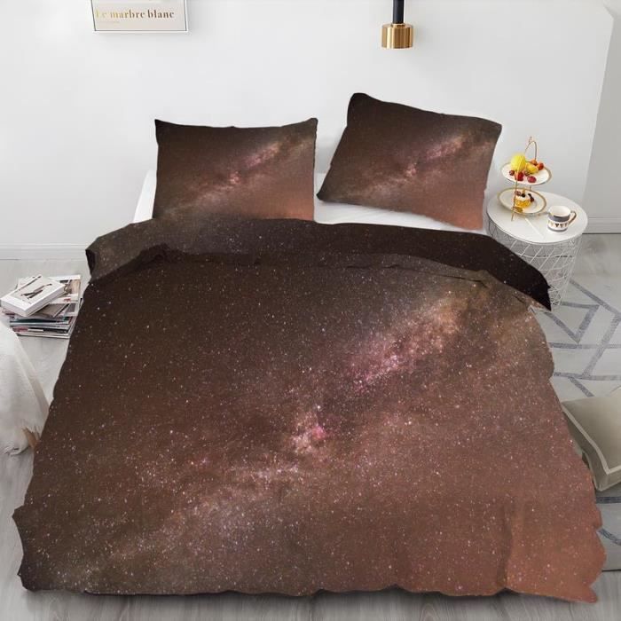 Housse De Couette 200X200 Ciel Étoilé Marron Foncé Parure De Lit 2 Personnes Sets De Housses De ...