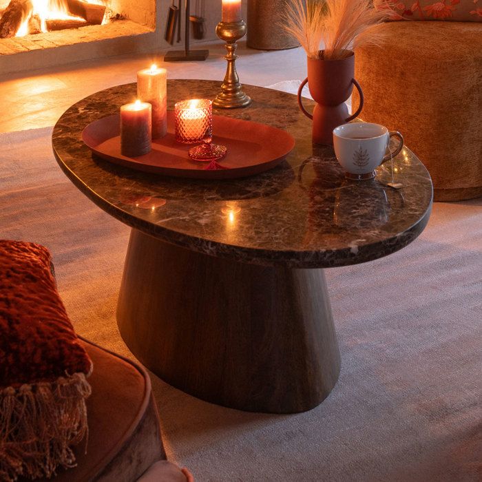 JOLIPA Table basse Table basse ovale marbre/bois de manguier marron ...