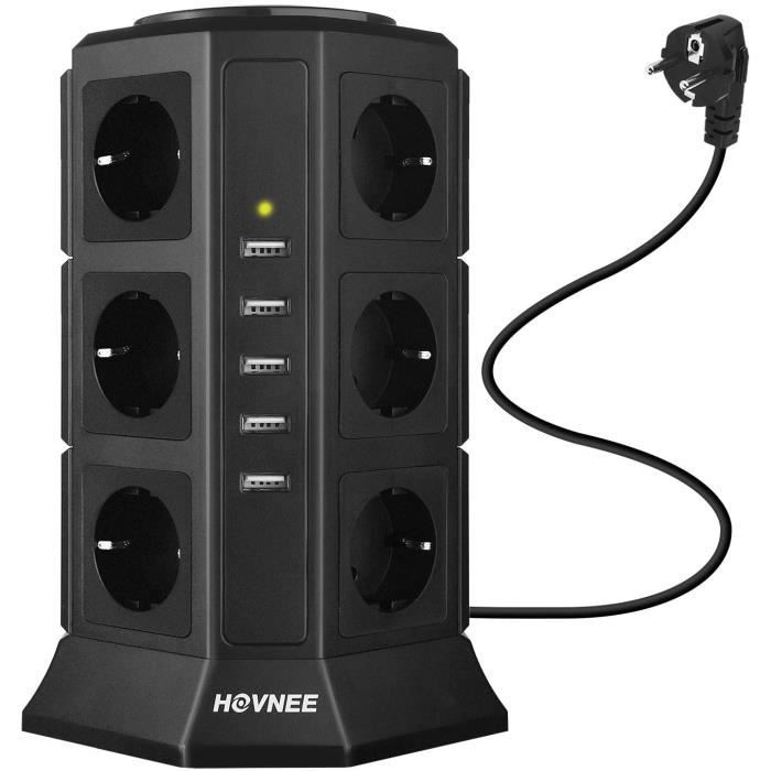 Tour multiprise, multi prises électriques avec 12 prises, 5 ports usb ...