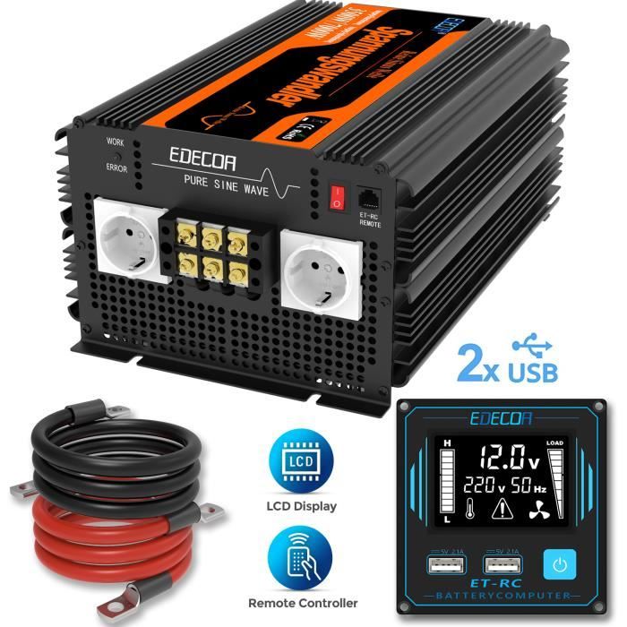EDECOA 3500W Pur Sinus Convertisseur 12v 220v Transformateur 7000W Crête avec Télécommande LCD ...