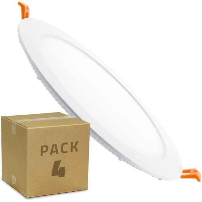 Pack Dalle Led Downlight Spot Encastrable Ronde Extra-Plate 12W (4 Un) Blanc Neutre 4000K ...