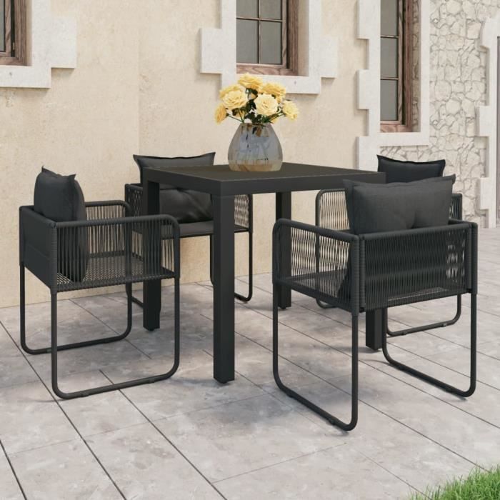HEN - Salon de jardin 5 pcs PVC Résine tressée Noir - EJL7290564412897 ...