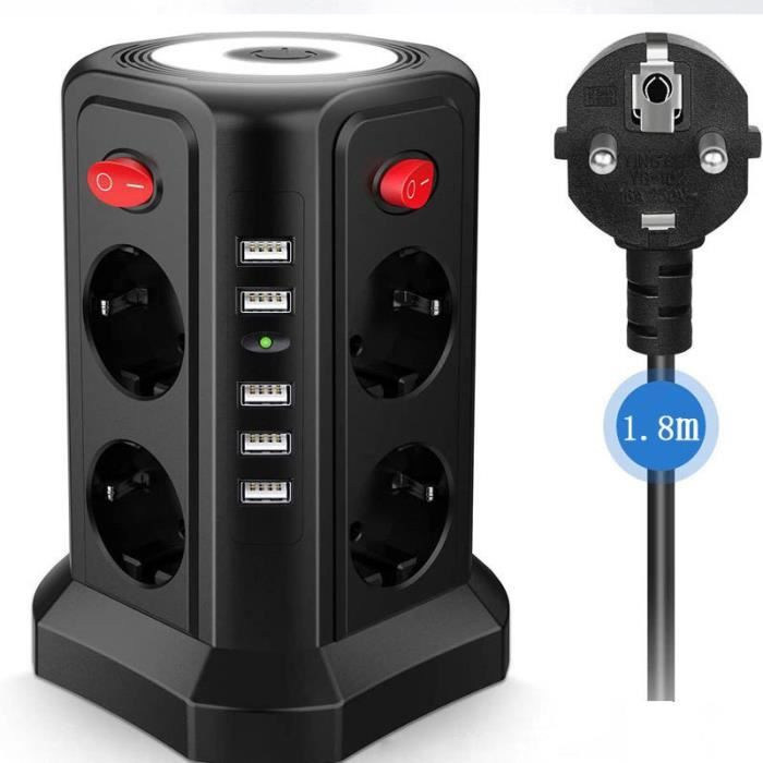 Multiprise avec Interrupteur 1.8M 4000W, 8 Prises et 5 USB Tour ...