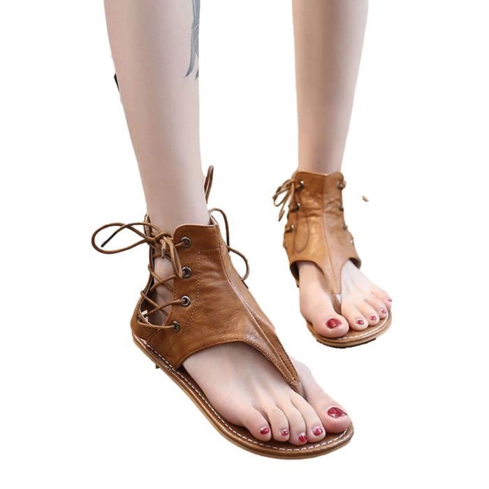 Sandales plates romaines décontractées à bout rond et à bout rond pour ...