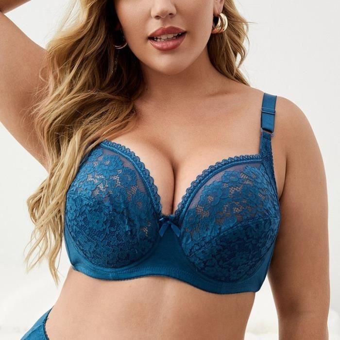 Soutien-gorge,brassière en dentelle de couleur unie pour femme,sous-vêtements sexy,grande taille ...