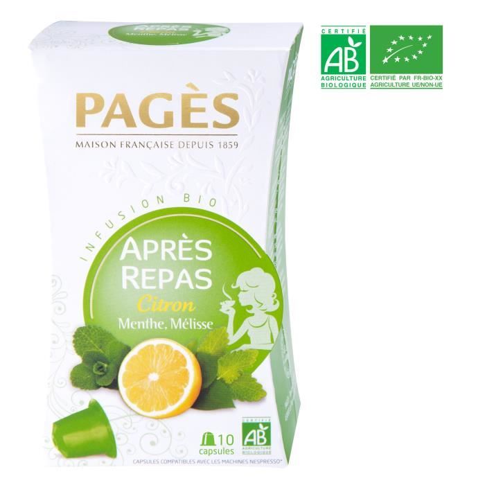 PAGES Infusion Après-Repas - Citron, Menthe, Mélisse - Capsules - Bio ...