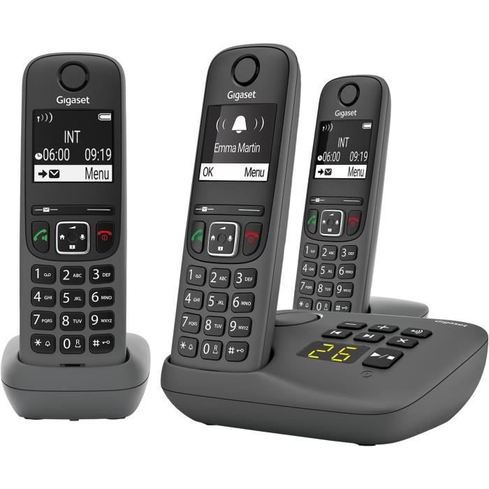 Gigaset A695A Trio - Téléphone fixe sans fil avec répondeur, 3 combinés ...