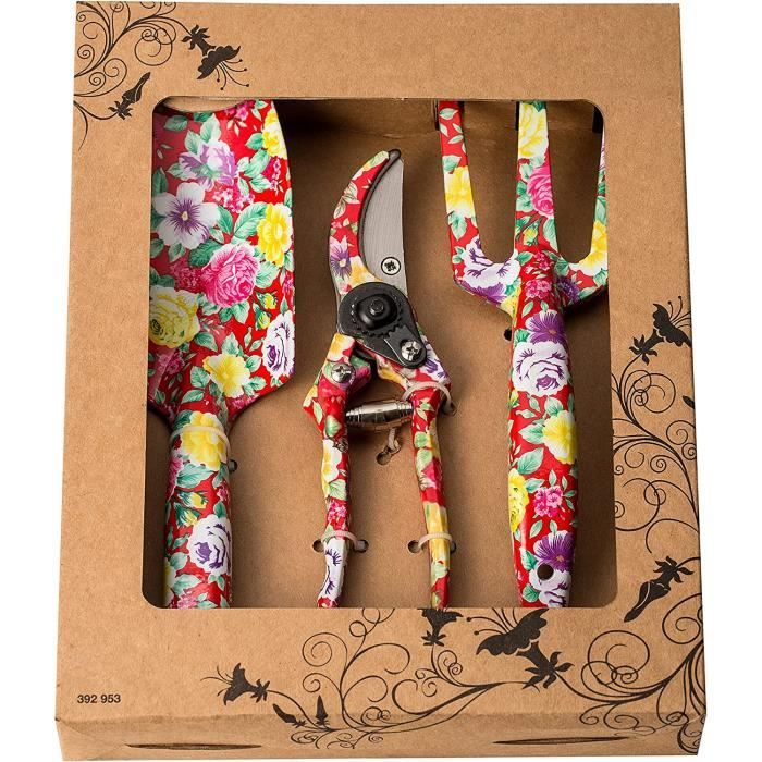 FLORA GUARD Outils de Jardinage en Alm de 3 pièces avec imprimé Rouge ...