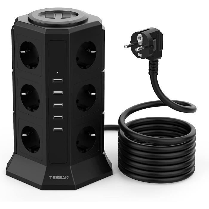 Multiprise Tour 17 En 1 Avec 12 Prises Et 5 Ports Usb, Bloc Prise Avec ...