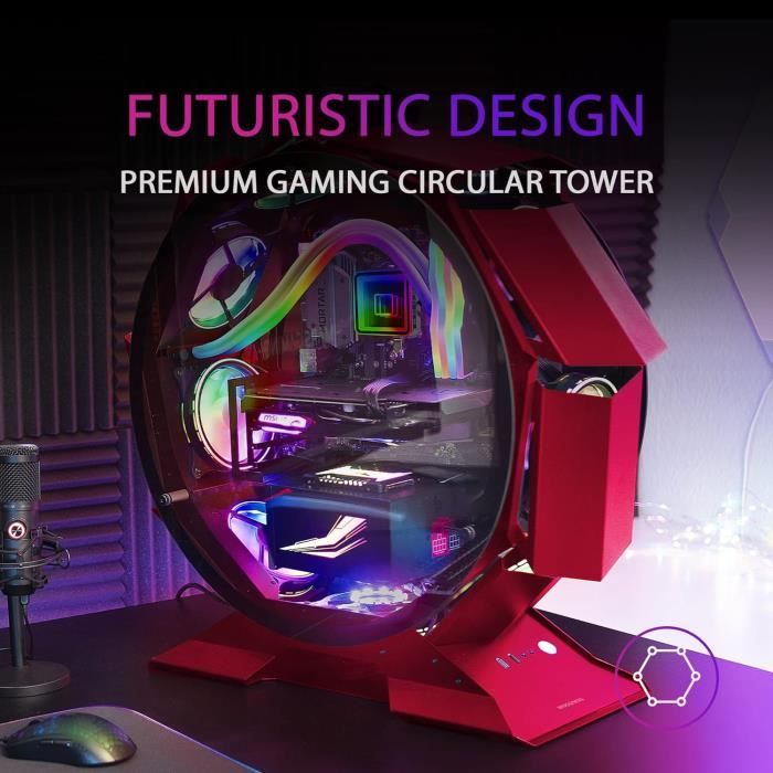 Mcorb Rouge, Boîtier Pc Gaming Micro-Atx Xl, Design Circulaire Custom ...
